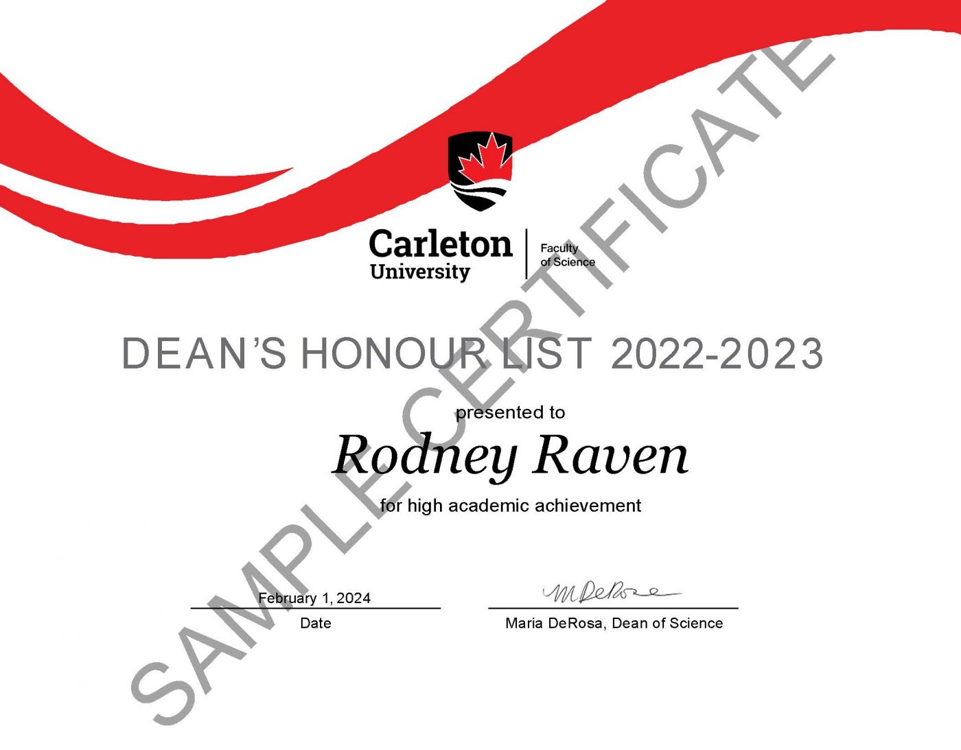 Dean's Honour List Certificates - Faculty of Science